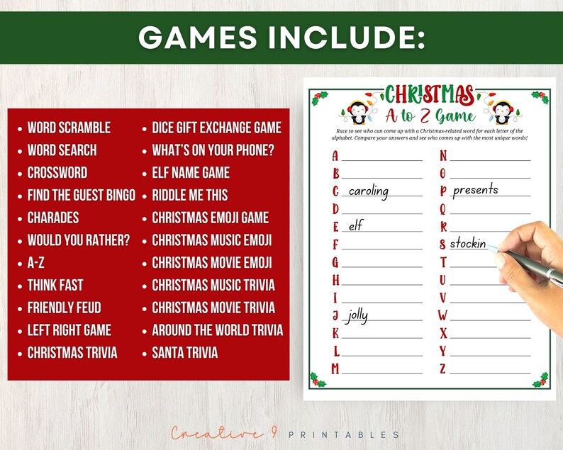 Printable Christmas Game Bundle for Kids and Adults, 22 Christmas Games ...