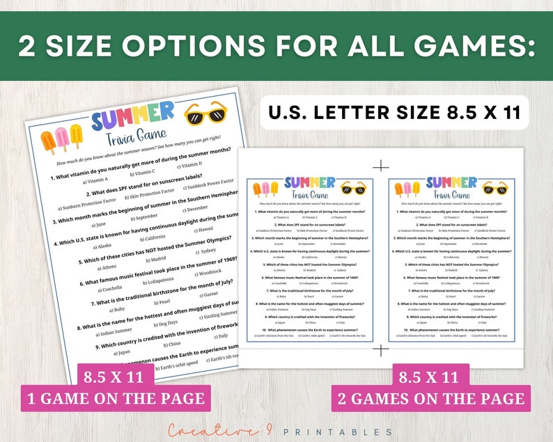 Summer Game Bundle, Fun Printable Summertime Trivia With Answers Great ...