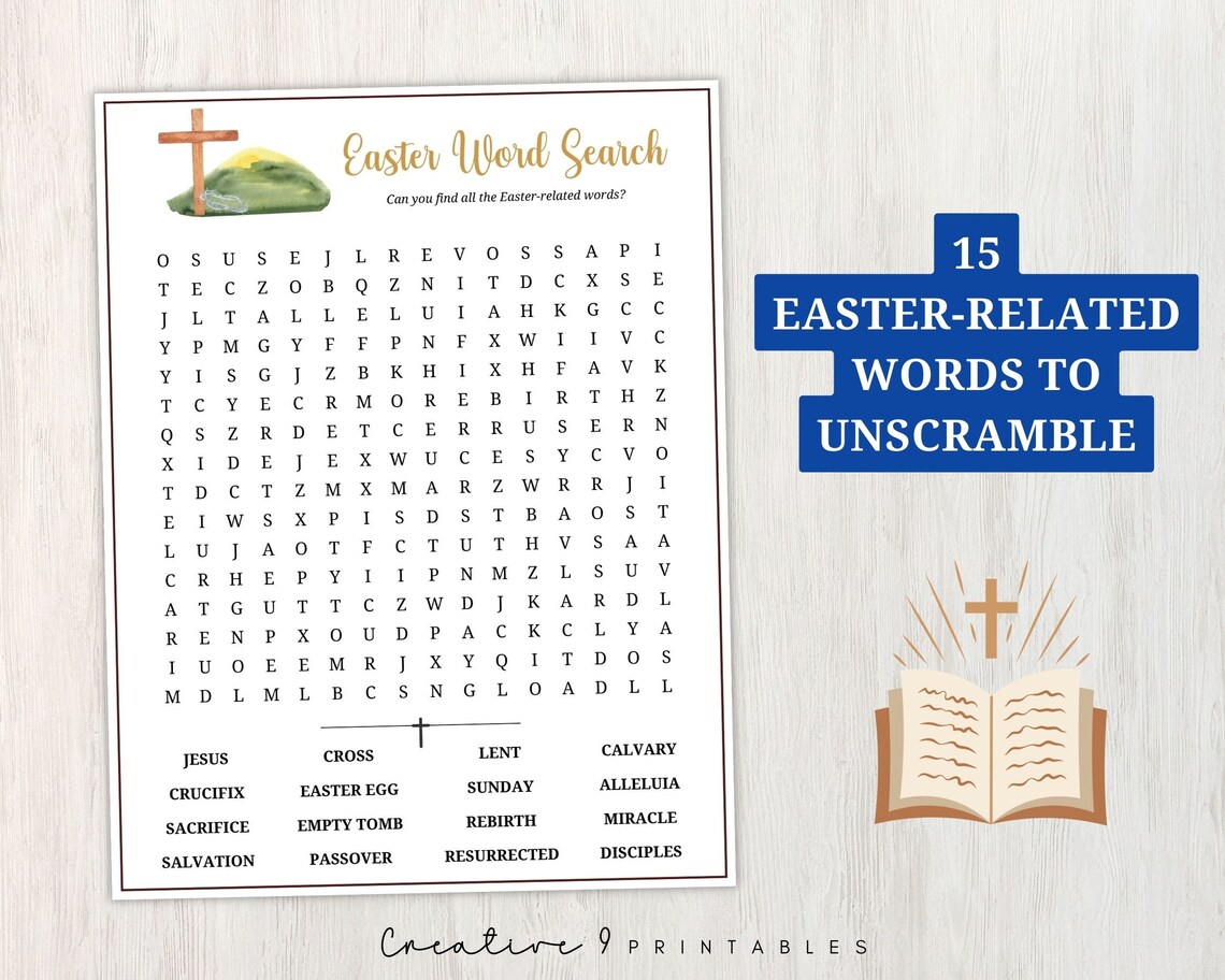 Christian Easter Word Search, Printable Wordsearch Puzzle W/ Answers ...
