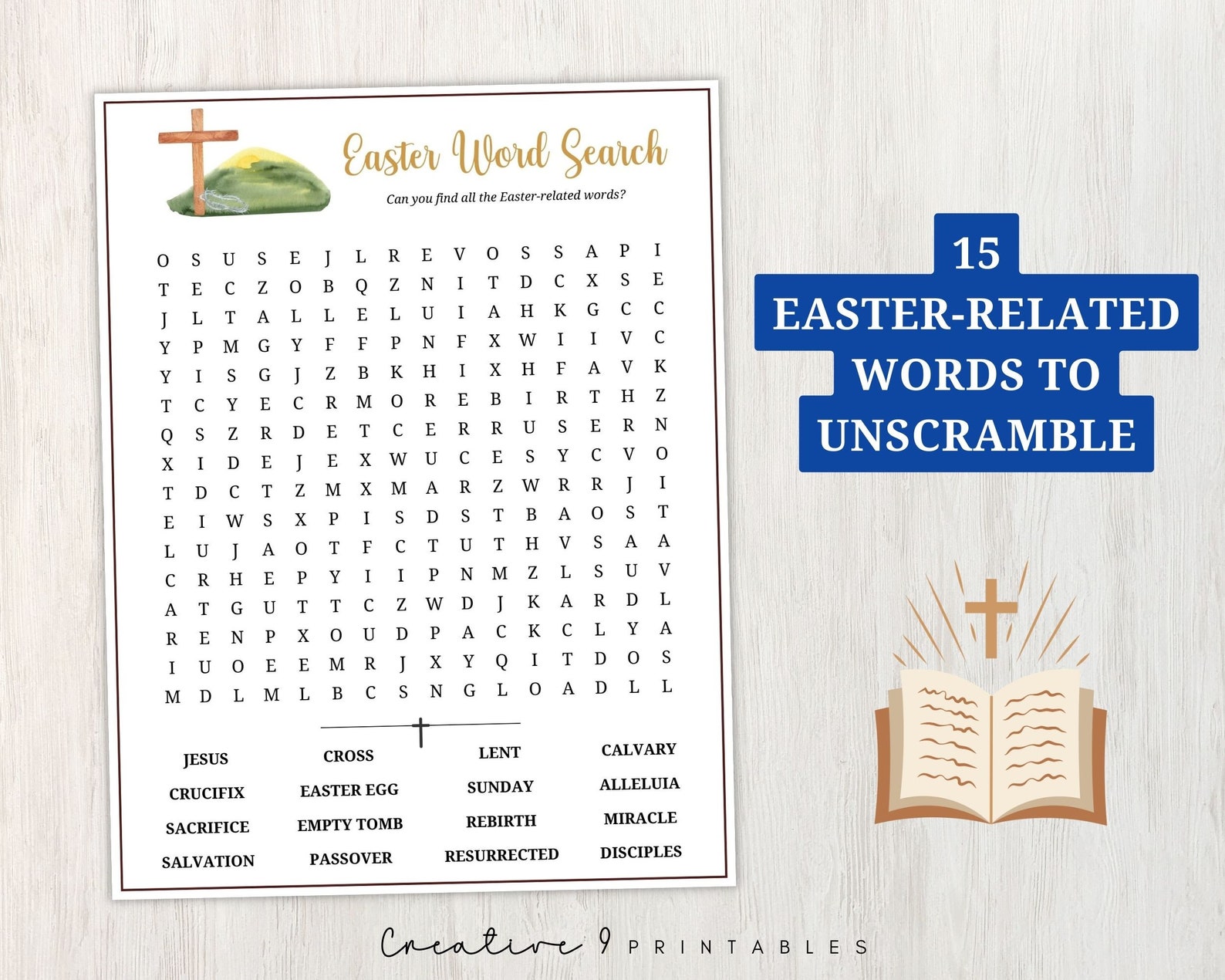 Christian Easter Word Search, Printable Wordsearch Puzzle W/ Answers ...