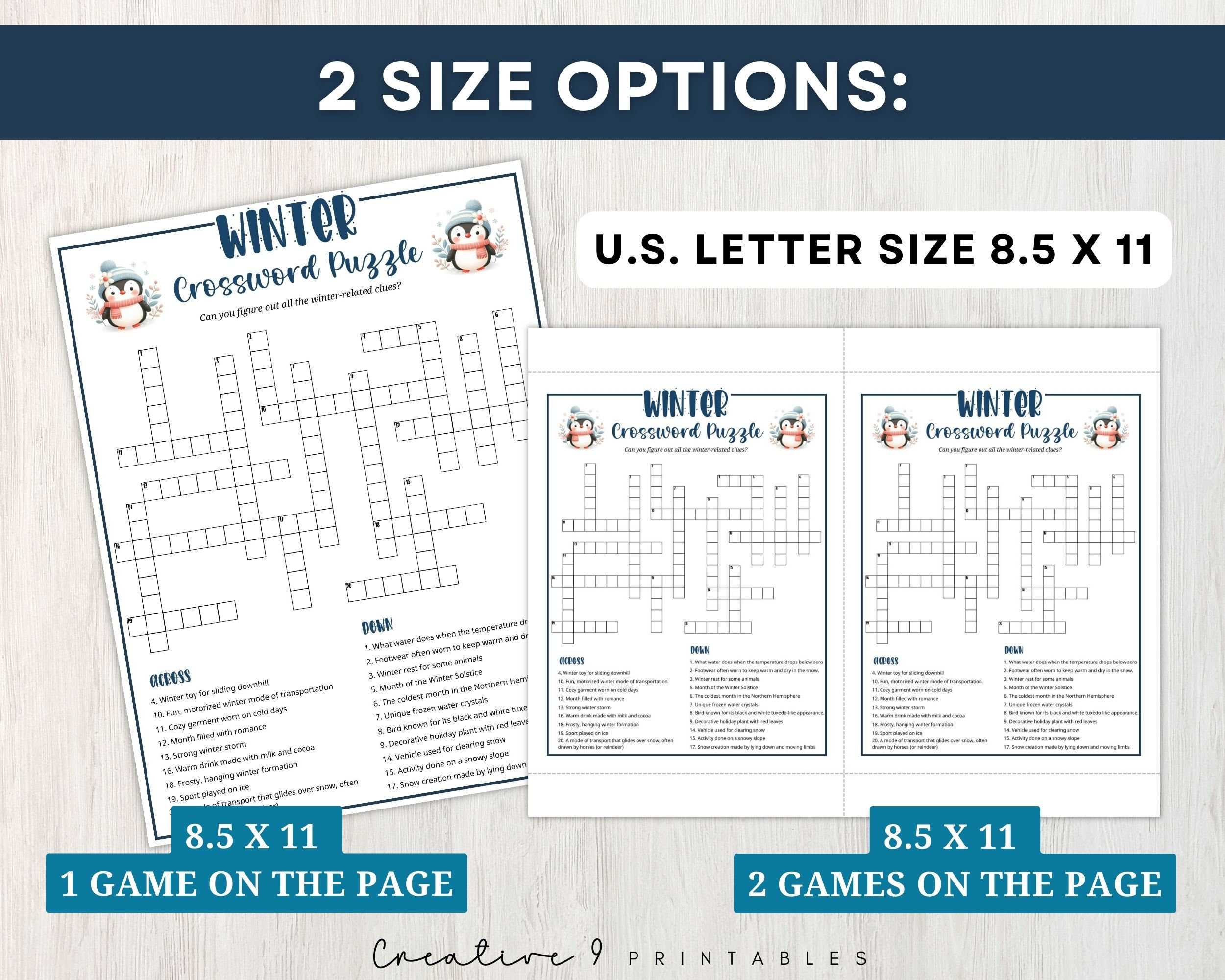 Printable Winter Crossword Puzzle for Kids and Adults, Fun Winter Word ...