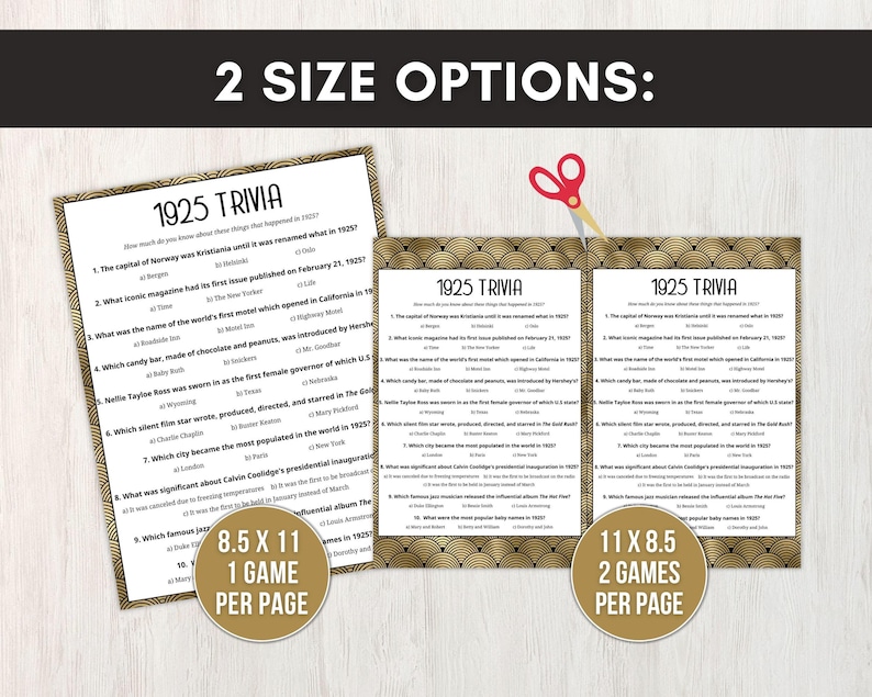 1925 Trivia Game Bundle for Adults, Printable 101st Birthday or ...