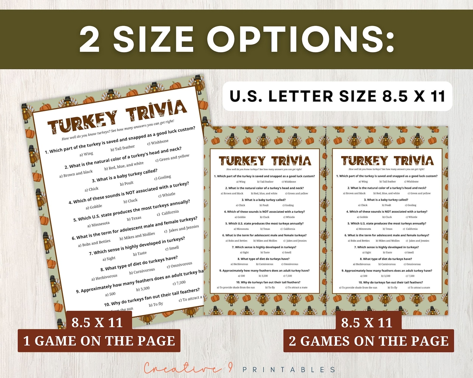 Printable Turkey Trivia Game for Kids and Adults, 10 Thanksgiving ...