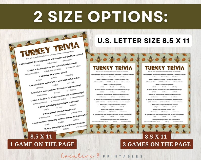 Printable Turkey Trivia Game for Kids and Adults, 10 Thanksgiving ...