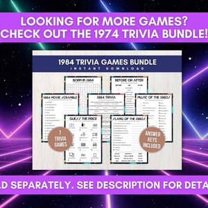 1984 Trivia Party Game - Printable for 41st Birthday, Reunion, or ...