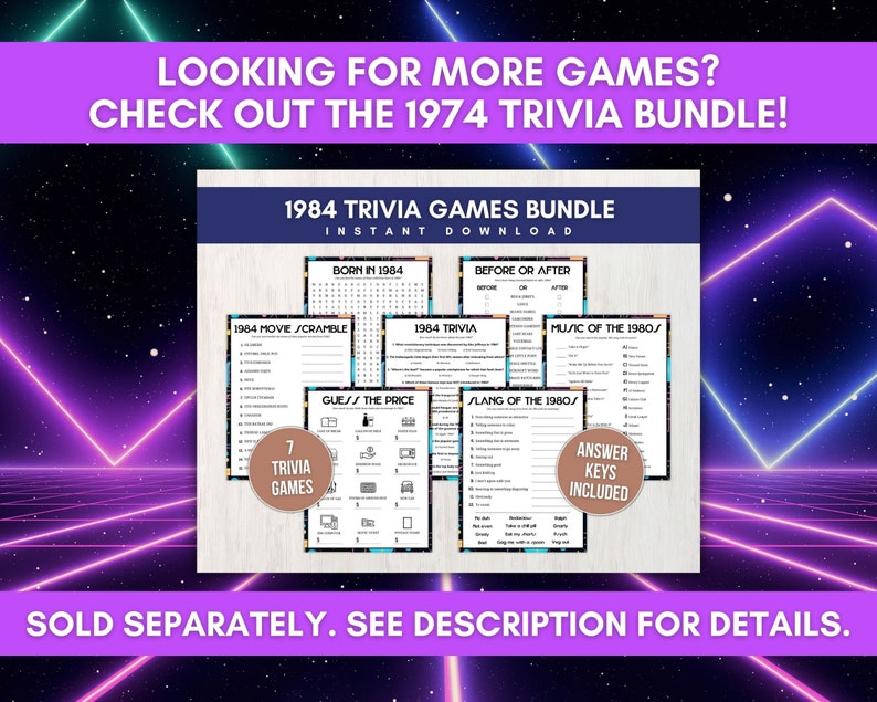 1984 Trivia Party Game - Printable for 41st Birthday, Reunion, or ...