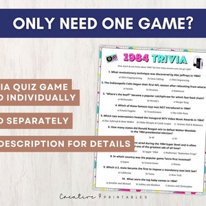 1984 Trivia Game Bundle for Adults, Seven Fun Printable 42nd Party ...