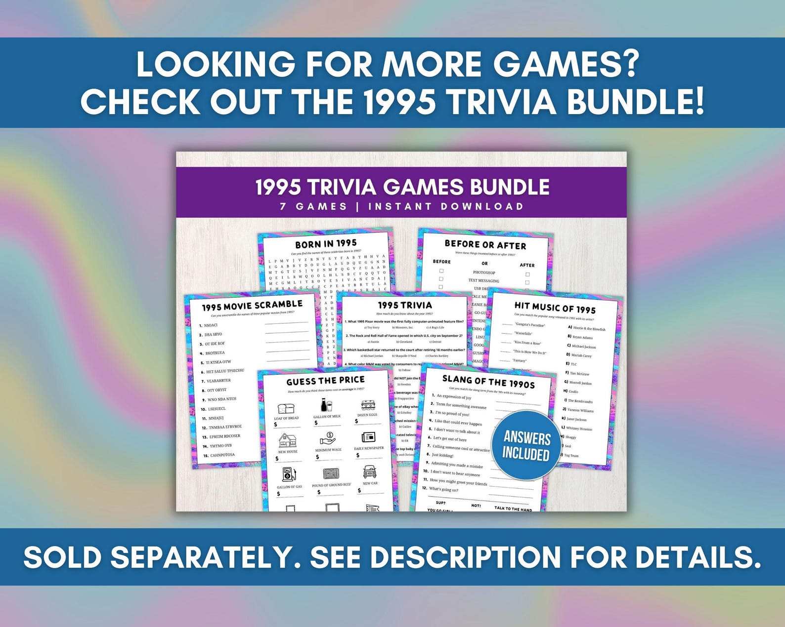 1995 Trivia With Answers, Printable 30th Birthday, Reunion, or ...