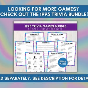 1995 Trivia With Answers, Printable 30th Birthday, Reunion, or ...