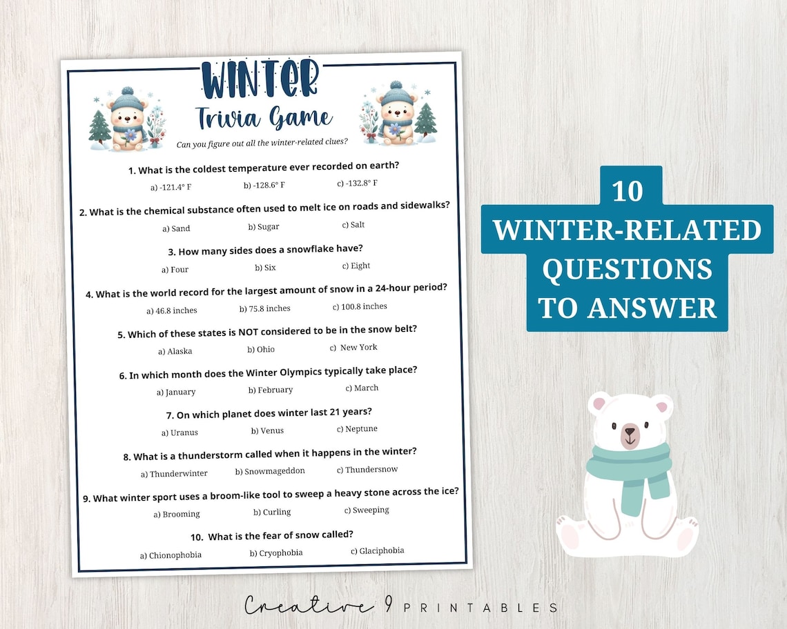 Printable Winter Trivia Game for Kids and Adults, 10 Winter Trivia ...