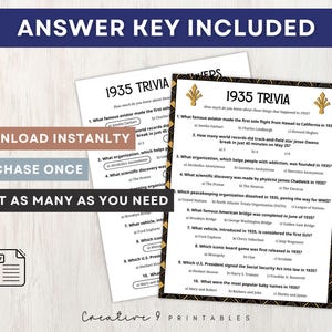 1935 Trivia With Answers, Printable 90th Birthday Game, 10 Fun Quiz ...