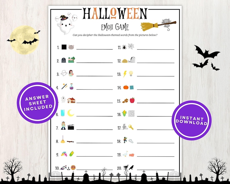 Halloween Emoji Printable Game for Kids and Adults, Fun Picture Trivia ...
