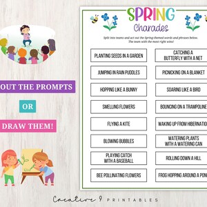 Spring Charades Printable Party Game for Kids, 30 Prompts With Spring ...