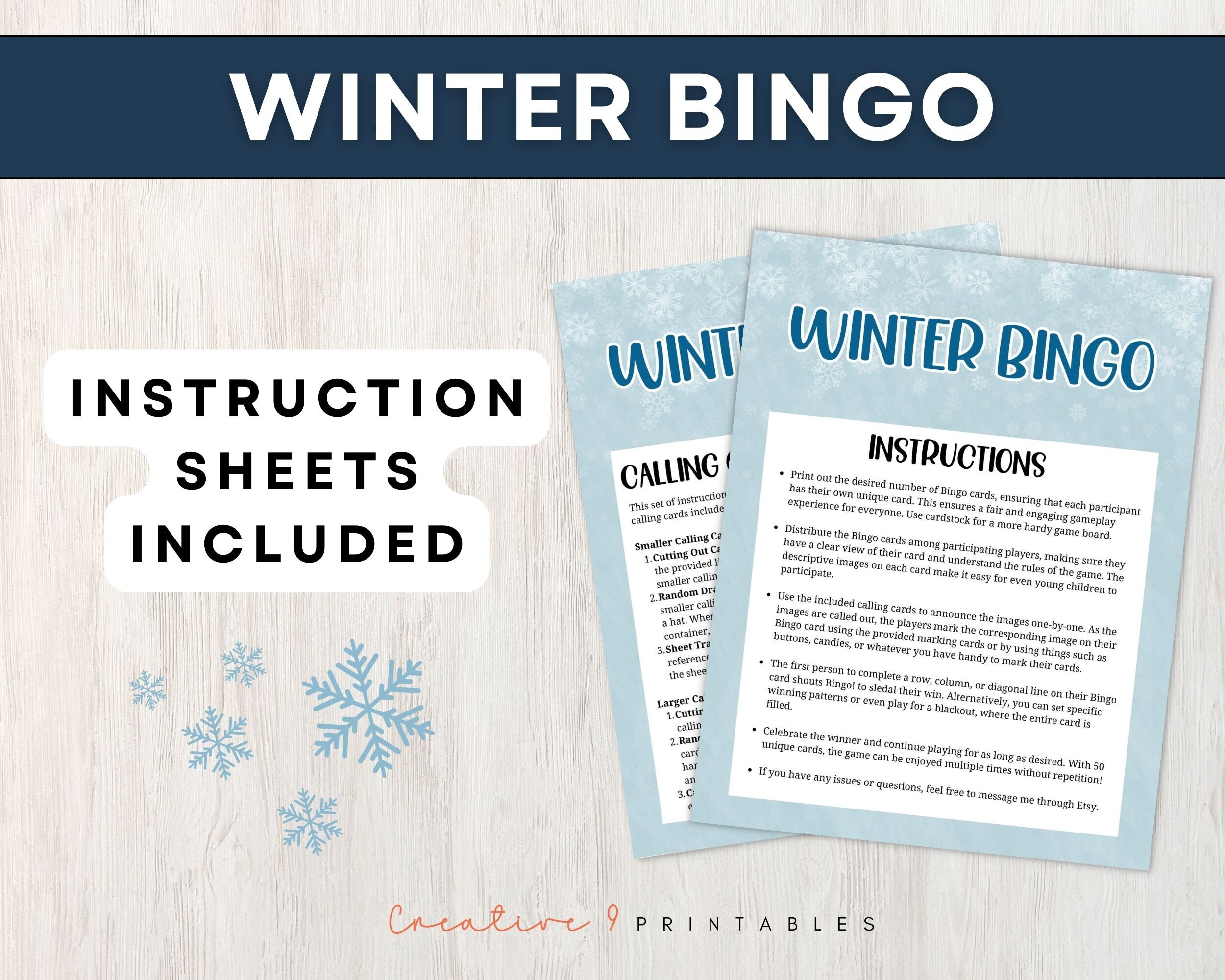 Printable Winter Bingo Game for Kids and Adults, 50 Bingo Cards and ...