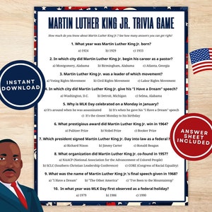 Printable Martin Luther King Trivia Game for Kids and Adults, 10 MLK ...