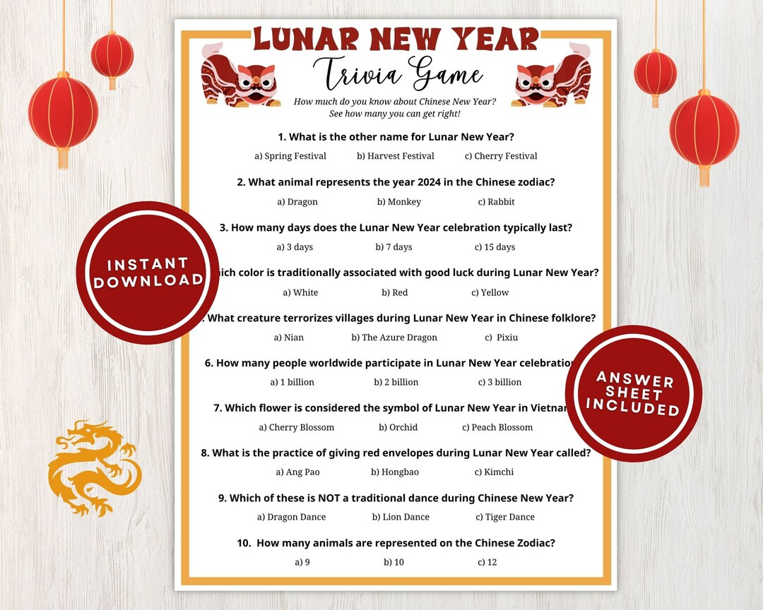 Lunar New Year Trivia 2024, Printable Party Game About Chinese New Year ...
