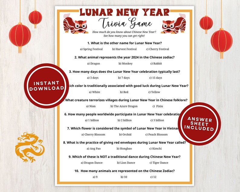 Lunar New Year Trivia 2024, Printable Party Game About Chinese New Year ...