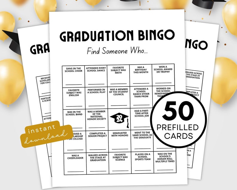 Graduation Find the Guest Bingo Printable Game for Adults, 50 Prefilled ...