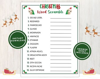 Christmas Word Scramble Holiday Activity for Kids and Adults Answer Key ...