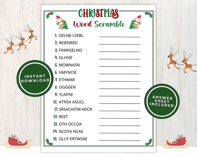 Christmas Word Scramble Printable Game for Kids and Adults With Answer ...