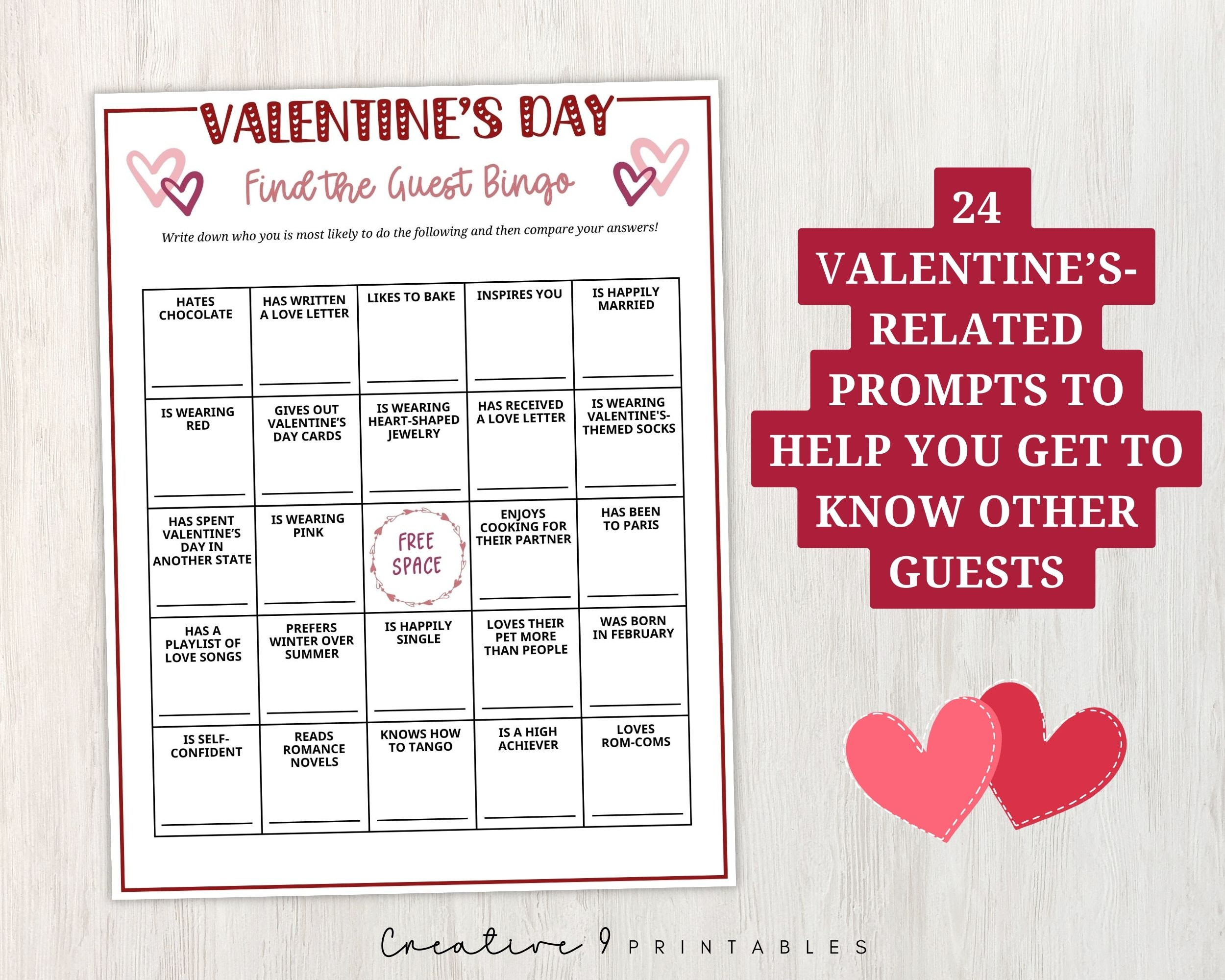 Printable Valentine's Day Find the Guest Bingo Game for Groups ...