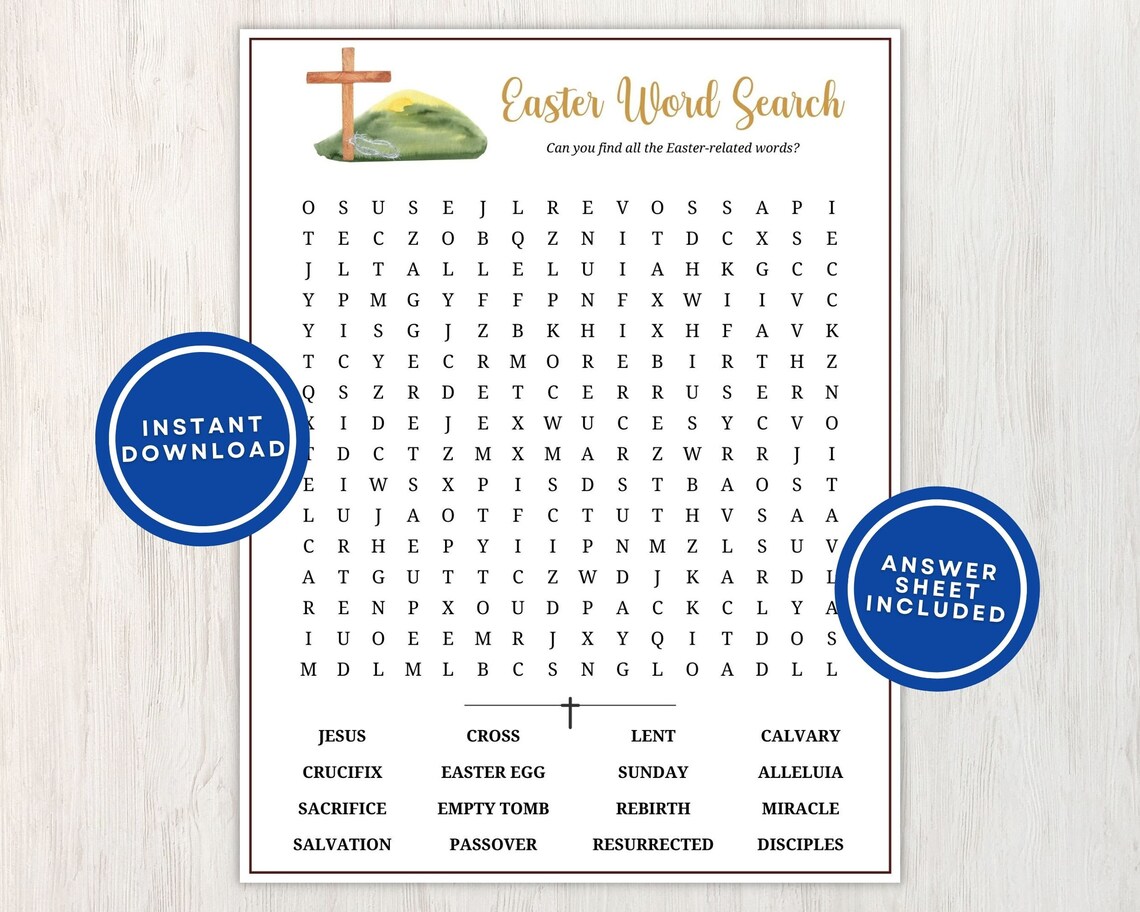 Christian Easter Word Search, Printable Wordsearch Puzzle W/ Answers ...