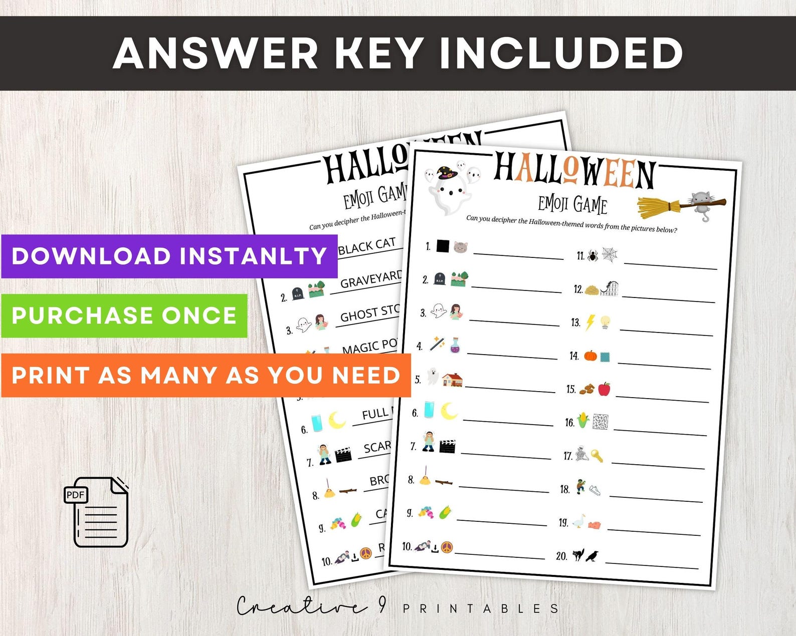 Halloween Emoji Printable Game for Kids and Adults, Fun Picture Trivia ...