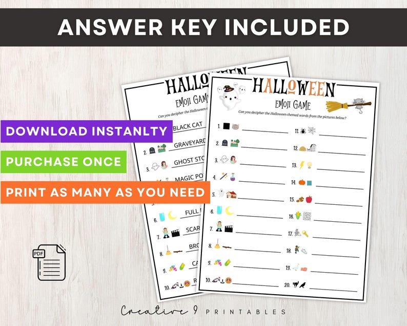 Halloween Emoji Printable Game for Kids and Adults, Fun Picture Trivia ...