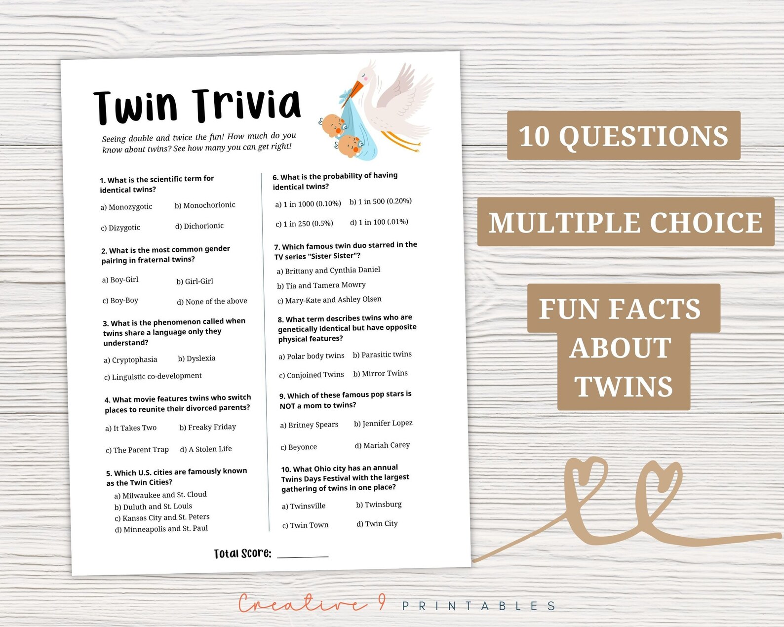 Twin Trivia Baby Shower Printable Game for Adults and Kids, 10 Fun ...