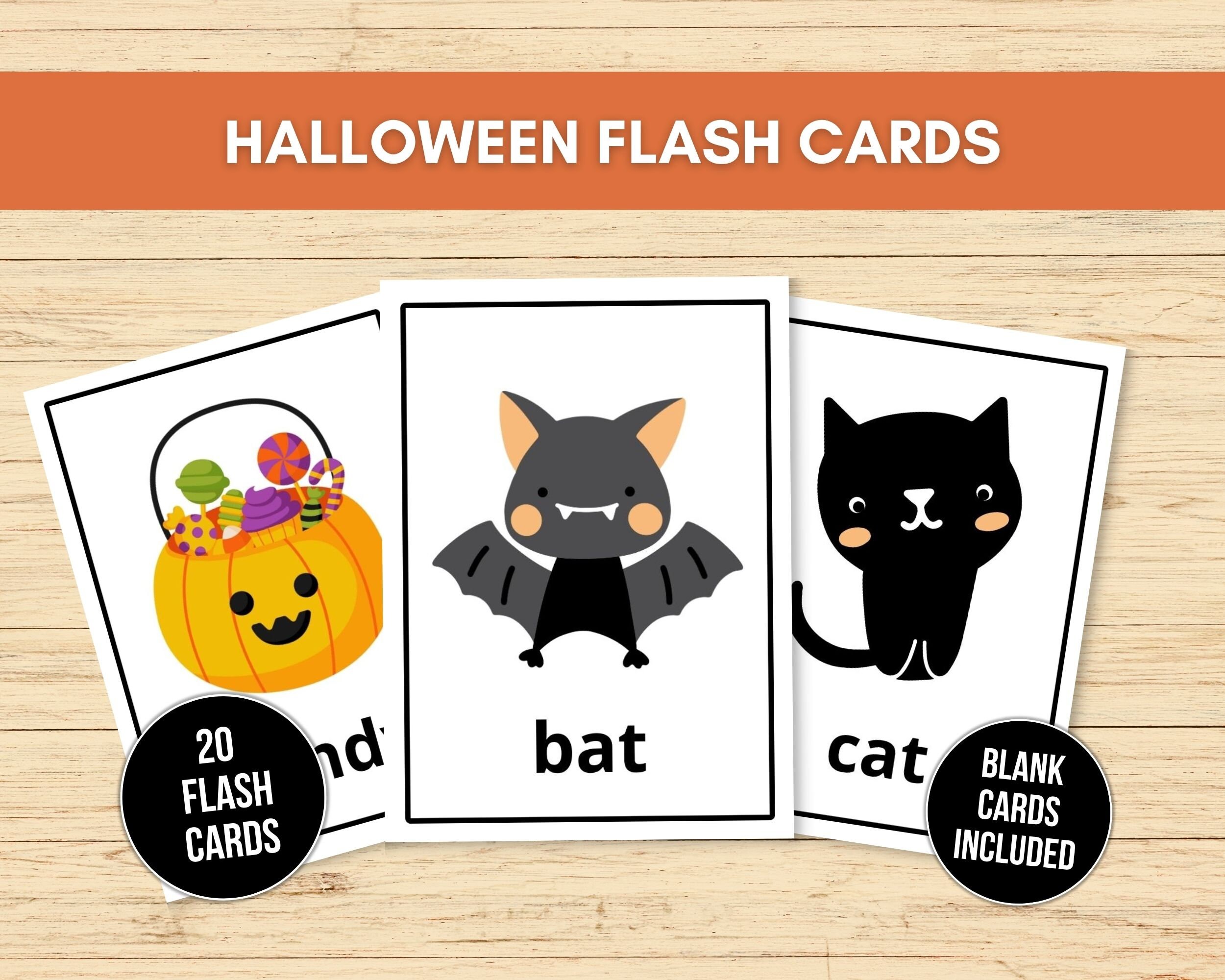 Printable Halloween Flash Cards for Kids, 20 Flash Cards With Halloween ...