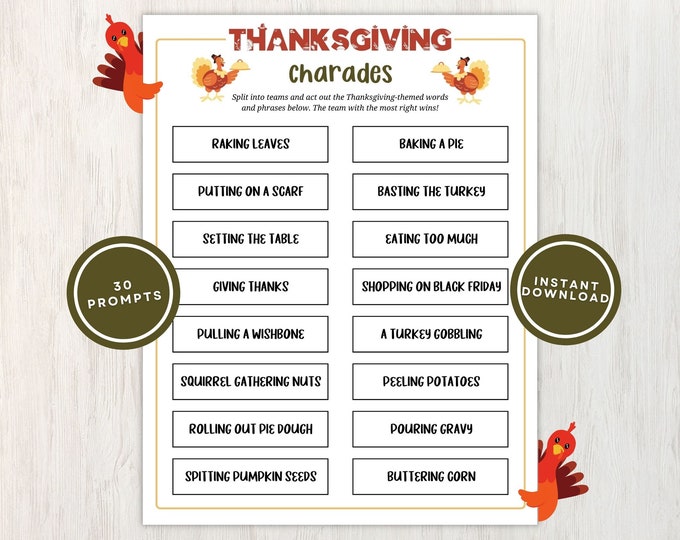Autumn Charades Party Game Printable - PDF Printable - 32 Different ...