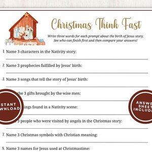 Christian Christmas Think Fast Printable Game, Think Quick Icebreaker ...
