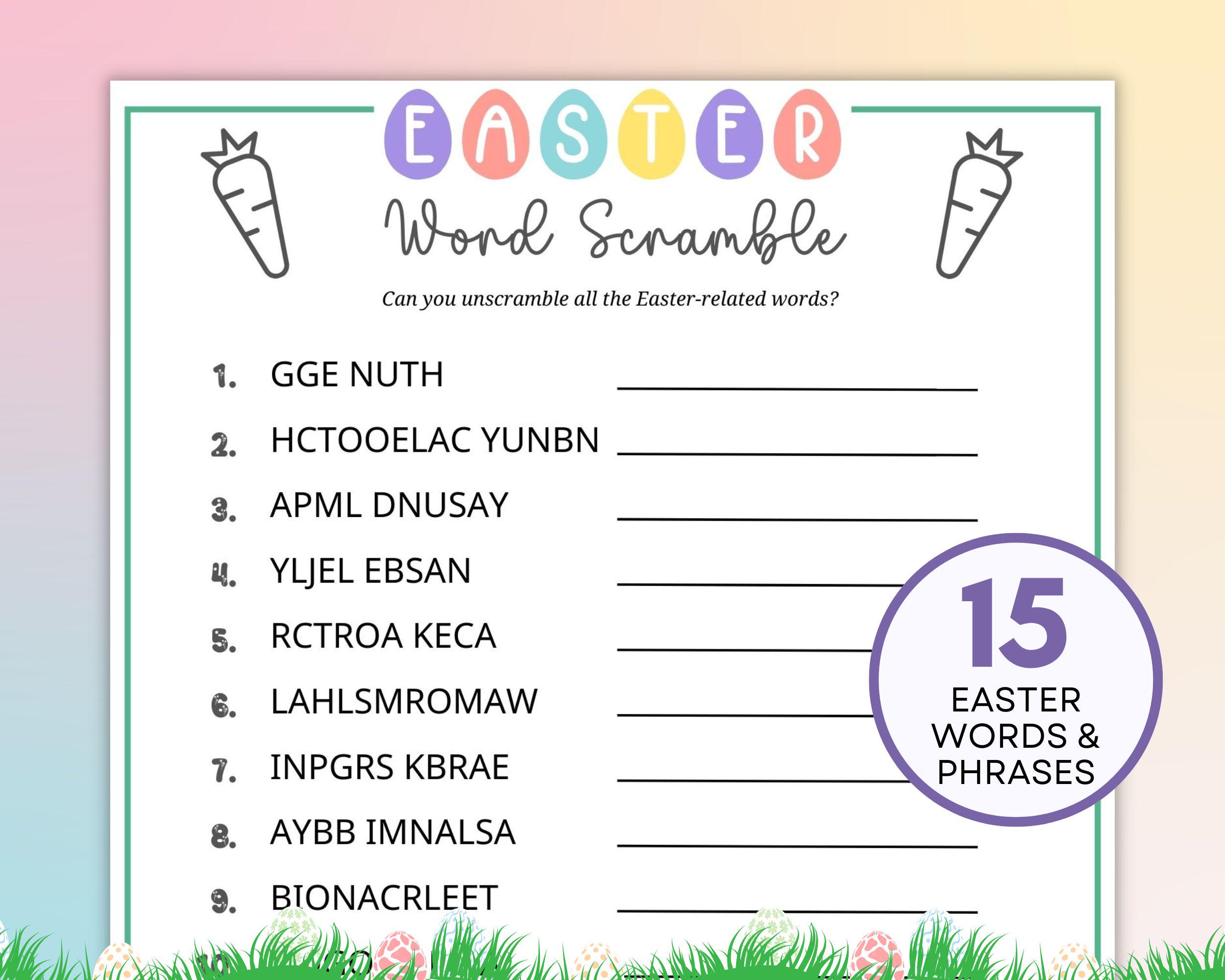 Easter Word Scramble Printable Game for Kids and Adults, 15 Spring ...
