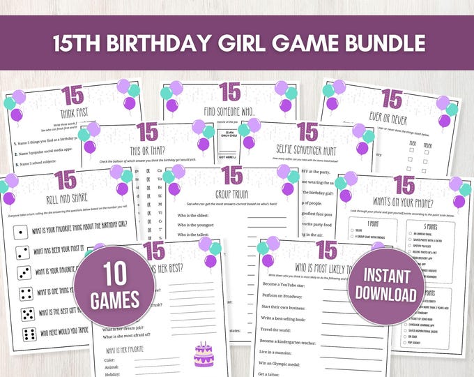 Printable 15th Birthday Game Bundle, Party Activities, Rose Gold ...
