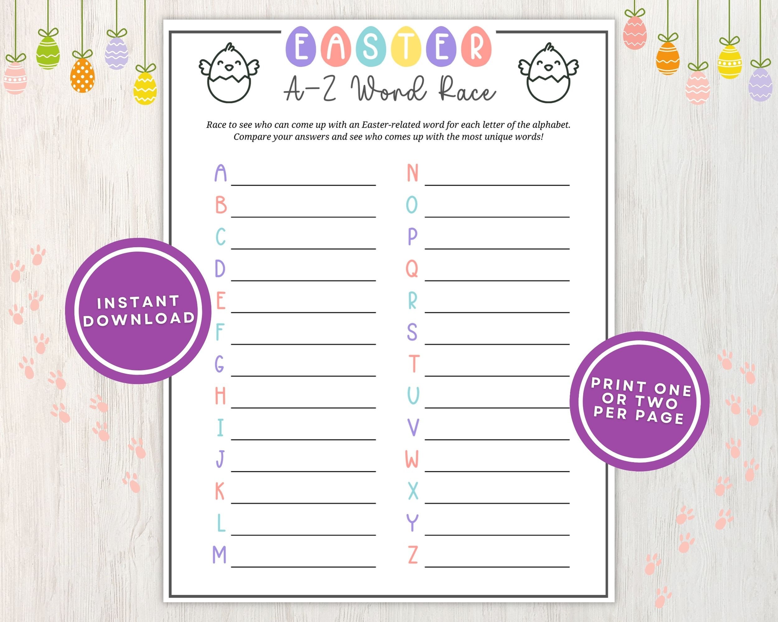 Printable Easter A to Z Game for Kids and Adults, Easter A-Z Word Race ...