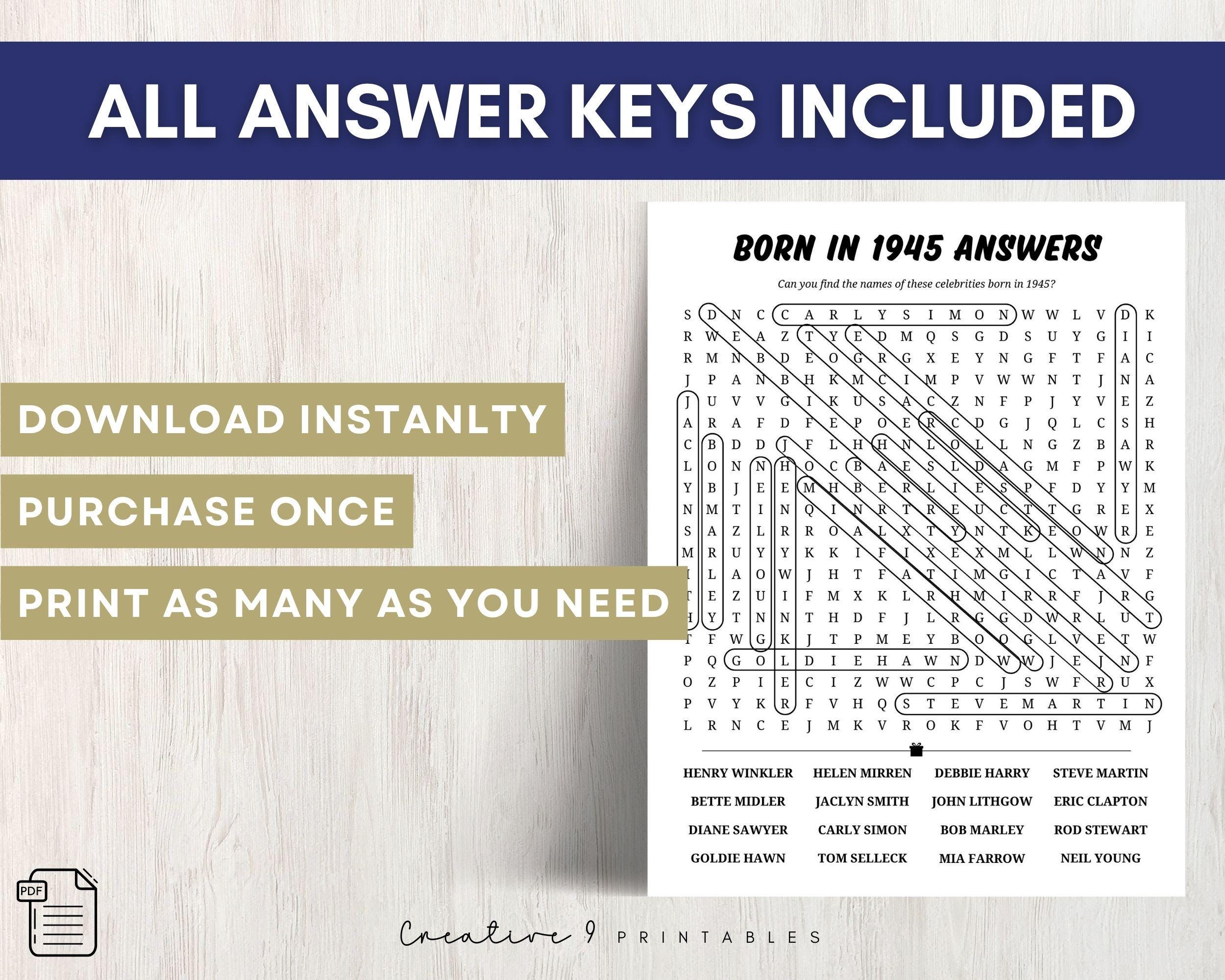 1945 Trivia Game Bundle for Adults, 80th Birthday Party Games, Born in ...