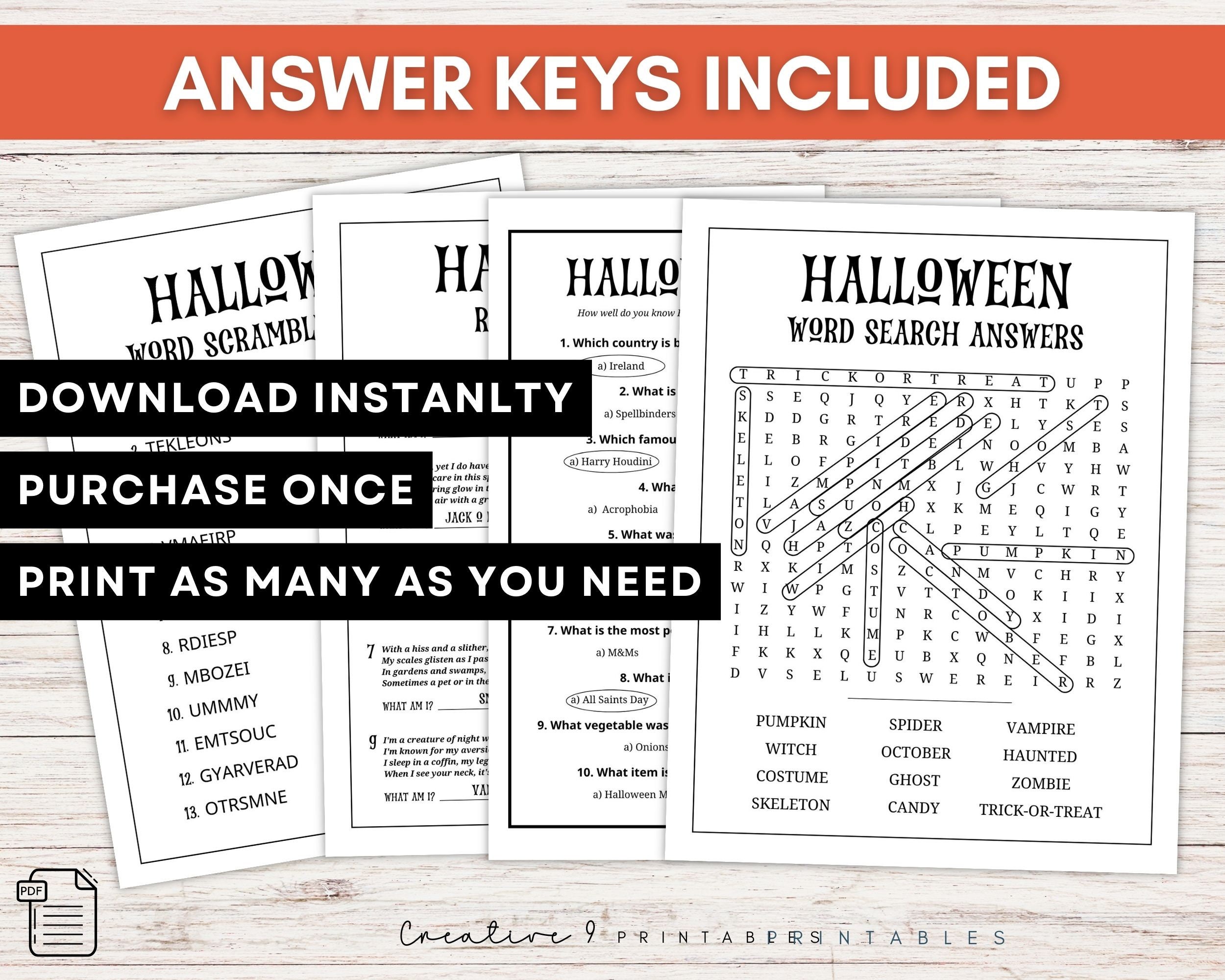 Printable Halloween Party Games Bundle for Kids and Adults, 5 Halloween ...