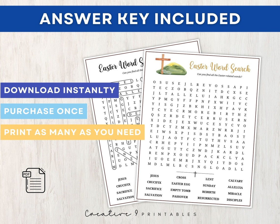 Christian Easter Word Search, Printable Wordsearch Puzzle W/ Answers ...