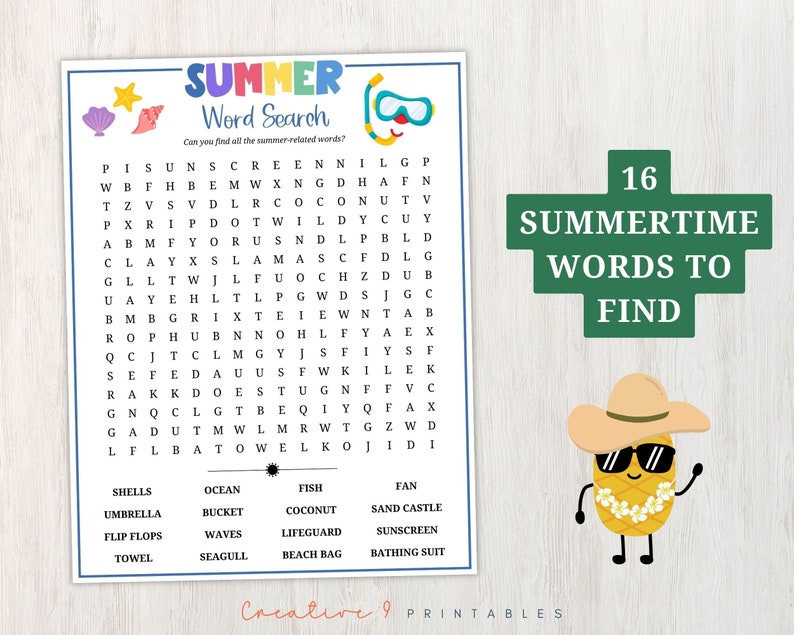Summer Word Search Puzzle for Kids and Adults, Fun Summertime Printable ...