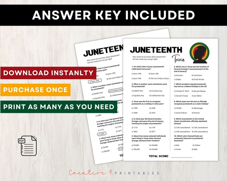 Juneteenth Trivia Game Printable for Kids and Adults, 10 Juneteenth ...