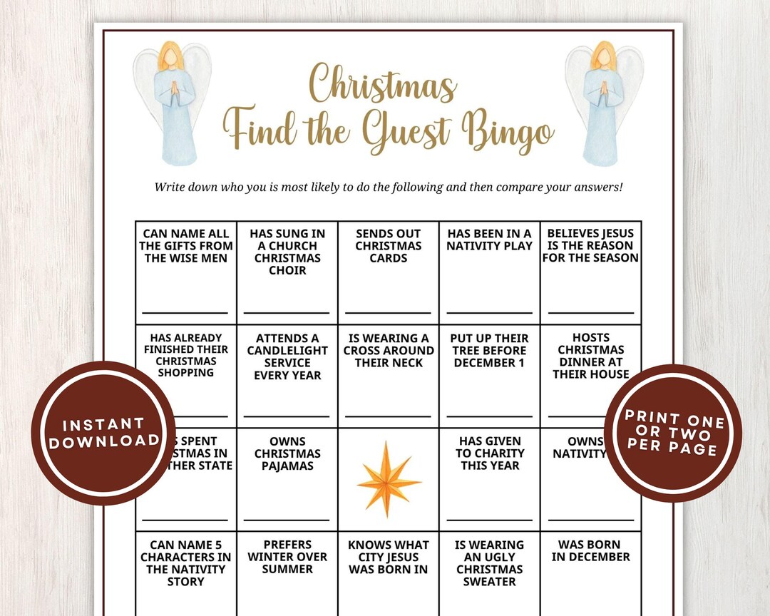 Christian Christmas Find the Guest Bingo Game for Adults and Kids, Fun ...