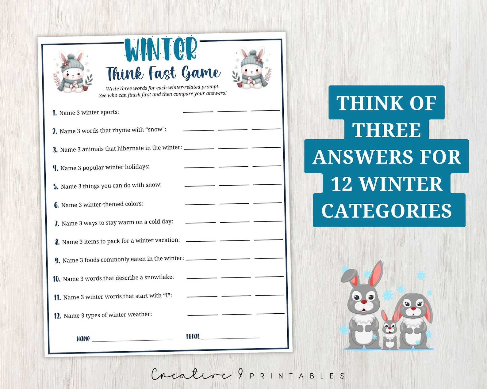 Printable Winter Think Fast Game for Kids and Adults, Think Fast ...
