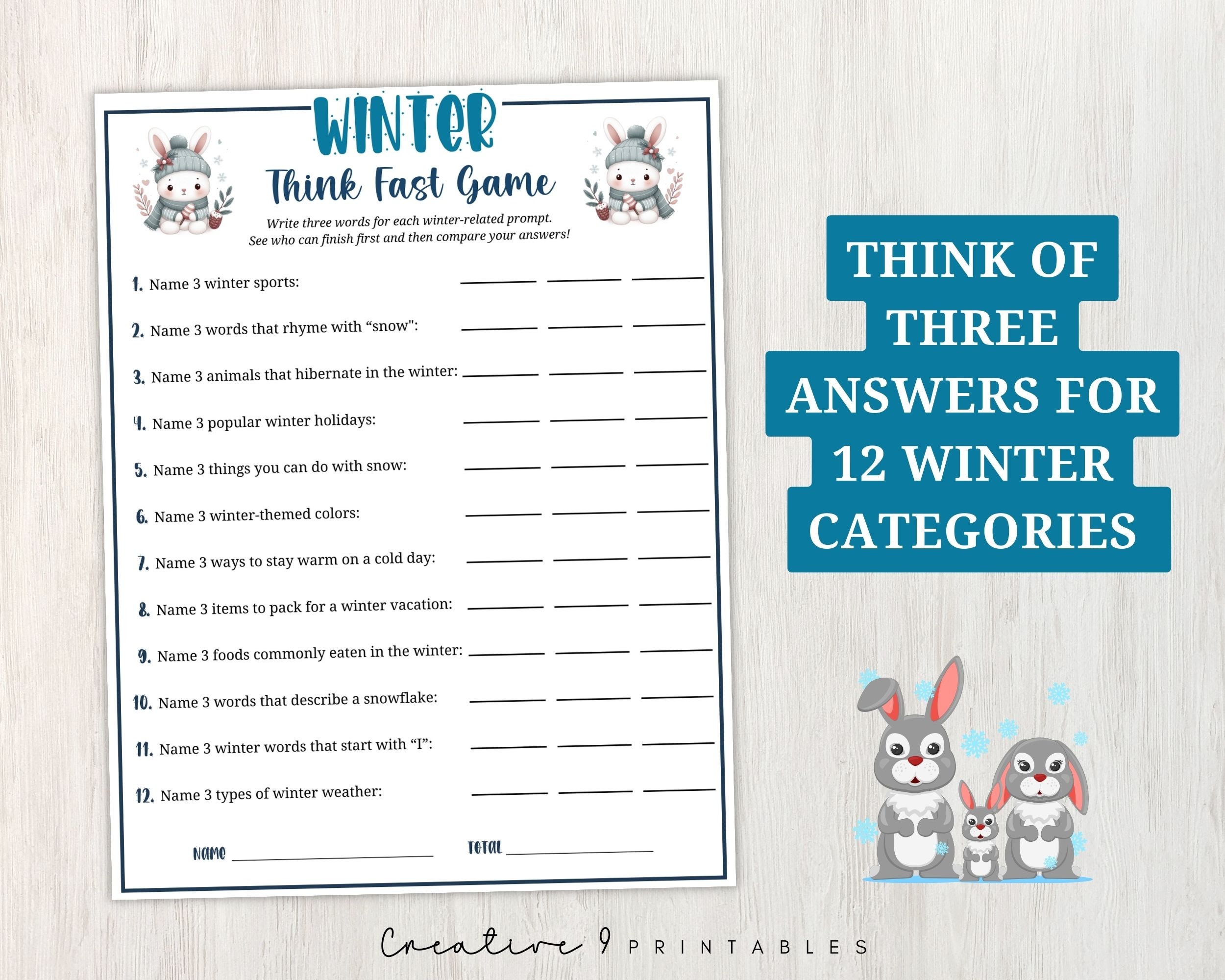Printable Winter Think Fast Game for Kids and Adults, Think Fast ...