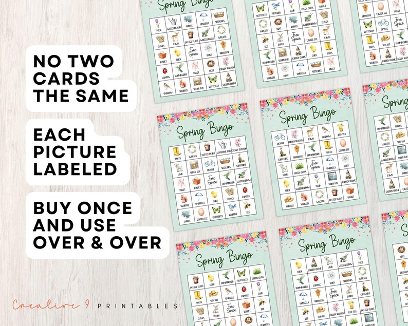 Spring Bingo Printable Game for Kids and Adults, 50 Springtime Bingo ...