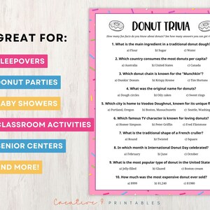Donut Trivia Printable Game for Kids and Adults, 10 Doughnut Questions ...