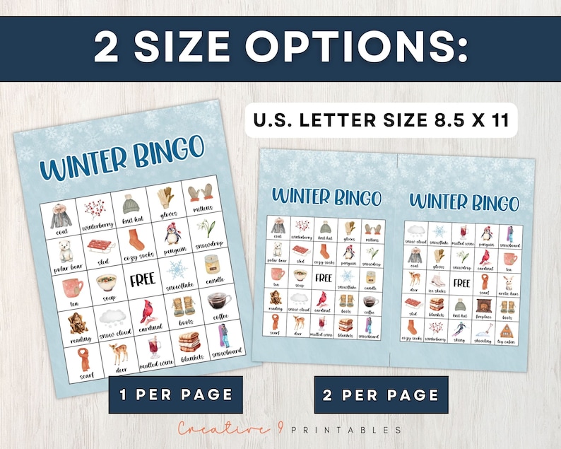 Printable Winter Bingo Game for Kids and Adults, 50 Bingo Cards and ...