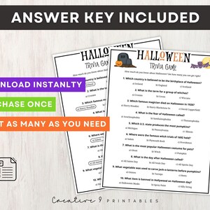 Halloween Trivia Printable Game for Kids and Adults, 10 Trivia ...