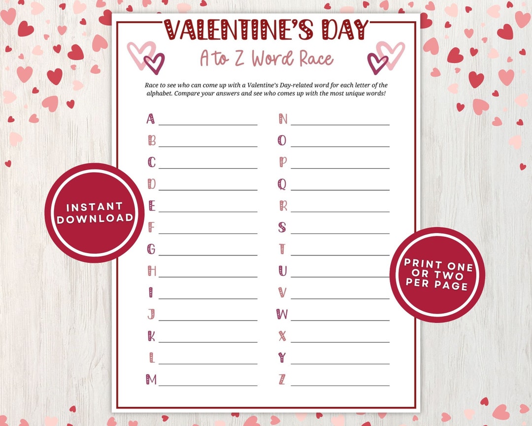 Printable Valentine's Day A to Z Game for Kids and Adults, Valentine A ...