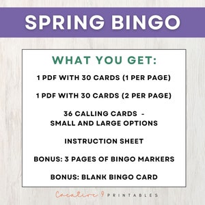 Spring Bingo Game Boards for Kids and Adults, 30 Printable Spring ...