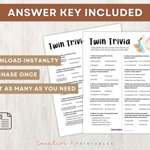 Twin Trivia Baby Shower Printable Game for Adults and Kids, 10 Fun ...